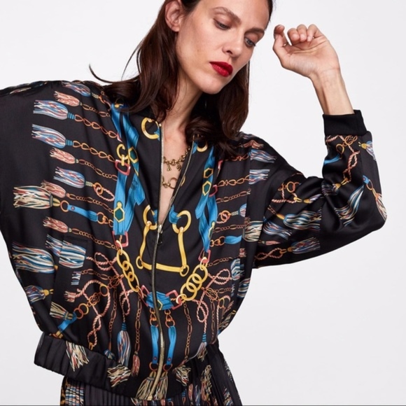 Zara | Other | Zara 2 Piece Chain Print Bomber Jacket Skirt Set | Poshmark